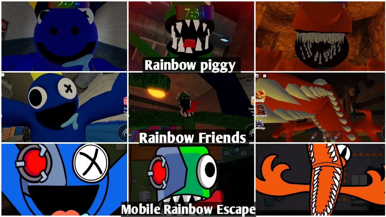 Rainbow Friends VS Rainbow piggys VS Mobile Rainbow Escape Jumpscares ...