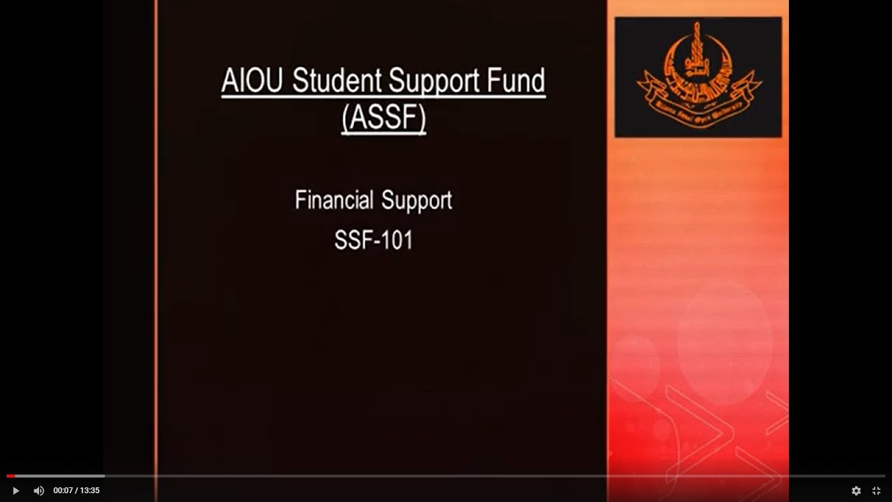 AIOU Student Support Fund | Program 01 | Financial Support SSF-101 ...