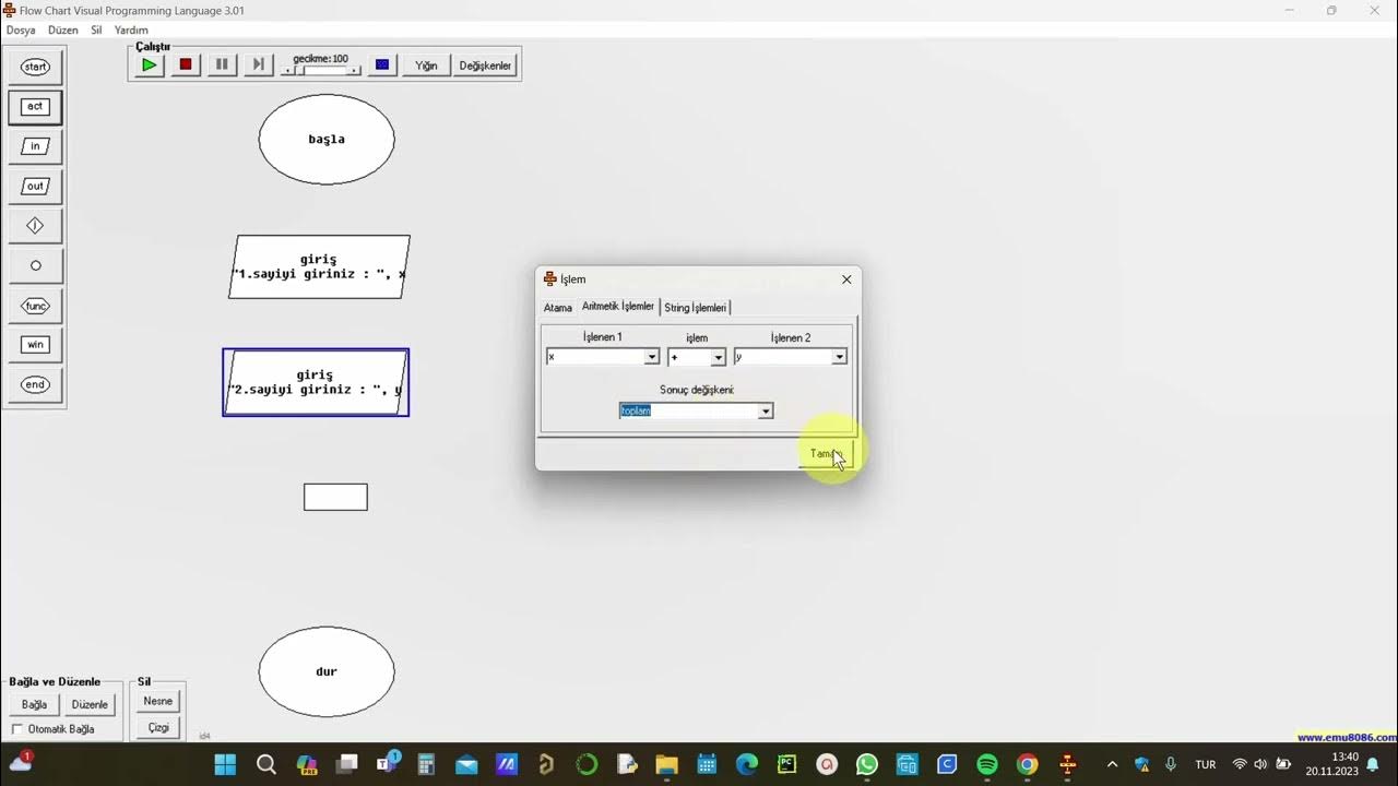 FLOW CHART VISUAL PROGRAMMING LANGUAGE - KULLANICI GİRİŞLERİ - YouTube