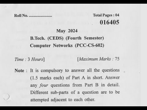 BTECH CS COMPUTER NETWORKS QUESTION PAPER 2024 YMCA - YouTube
