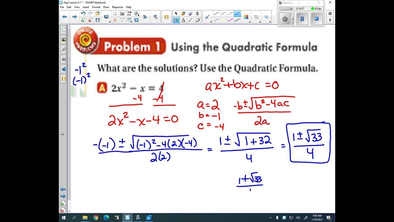 Alg2 The Quadratic Formula Video old 4 7, new 2 6 - YouTube