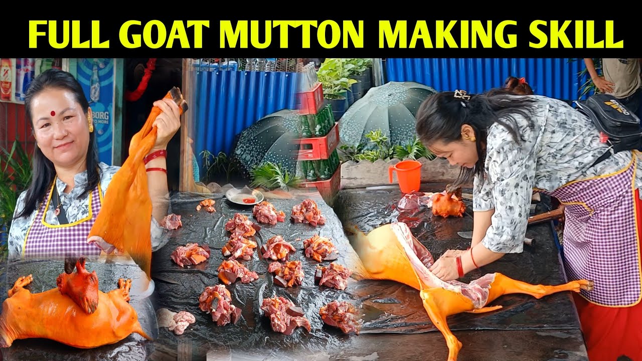 BEAUTIFUL LEDY BUTCHER FULL GOAT MUTTON CUTTING SKILL , TRADITIONAL ...