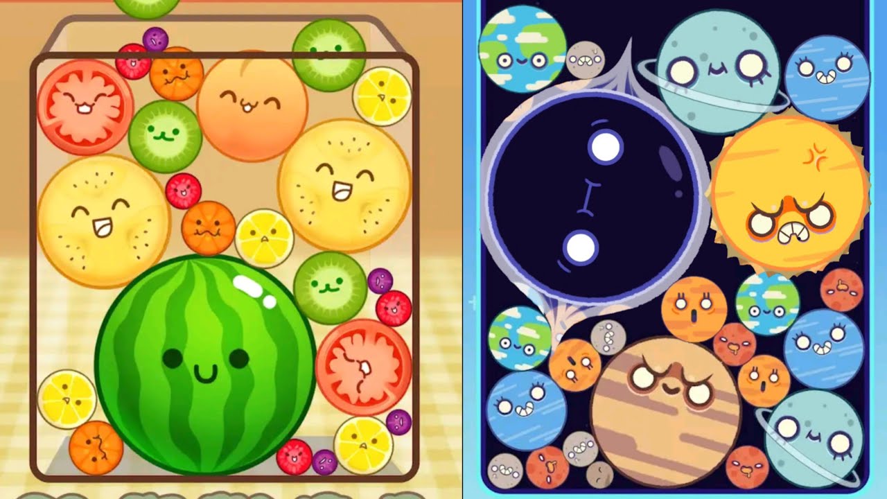 Planets Merge vs Suika Game - Watermelon Game, Fruits 2048 Puzzle - YouTube