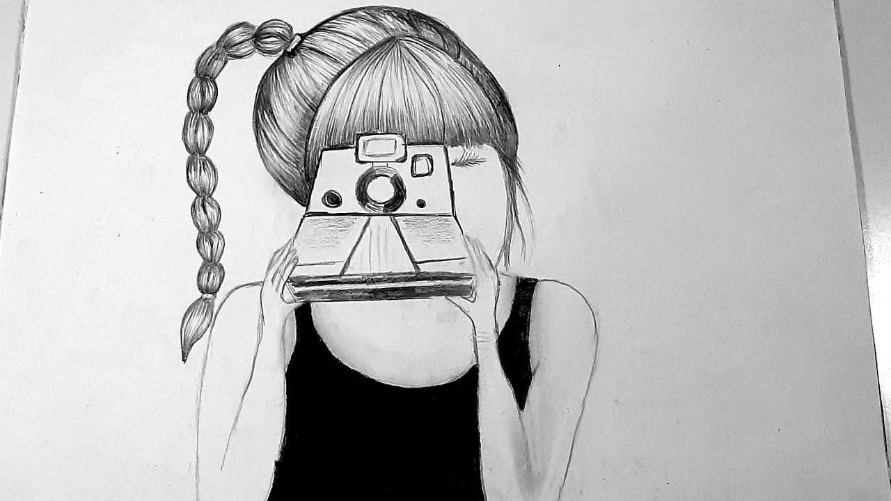 How to draw a girl is holding the camera||art learning academy|| - YouTube