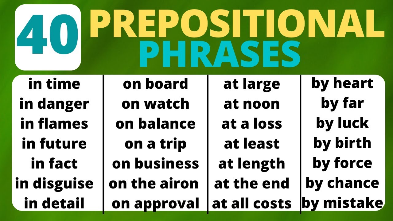 PREPOSITIONAL PHRASES | 40 PREPOSITIONS OF PLACE AND TIME - YouTube