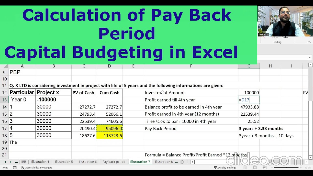 6. Capital Budgeting or Investment Analysis in Excel Part 2 - Pay Back ...