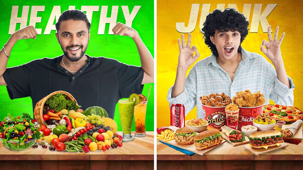 HEALTHY vs JUNK Food Challenge 🤩 Funny Food Challenge - YouTube