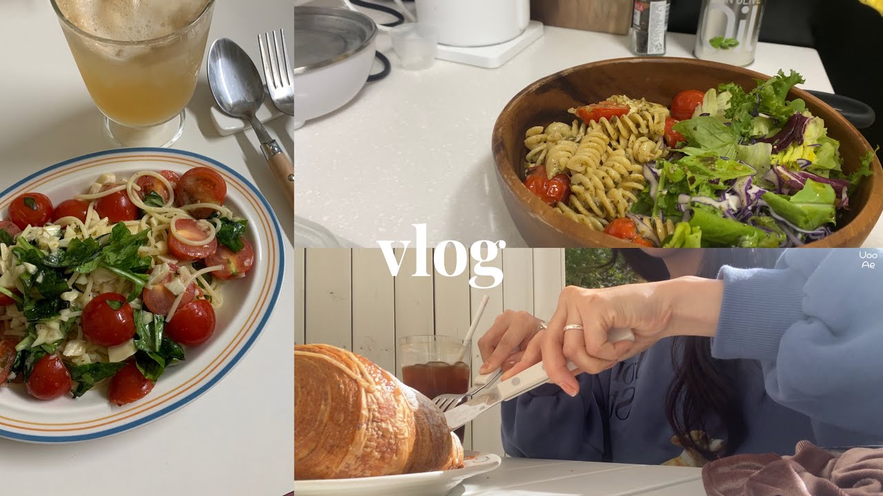 Vlog 먹방브이로그 다이어트브이로그 그 사이 집밥브이로그 토마토바질토스트 브리치즈 샐러드파스타 1일 1마라탕