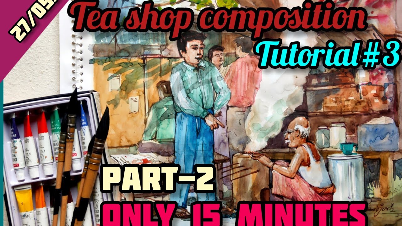 Tea stall composition / Watercolour step by step composition tutorial#3 ...