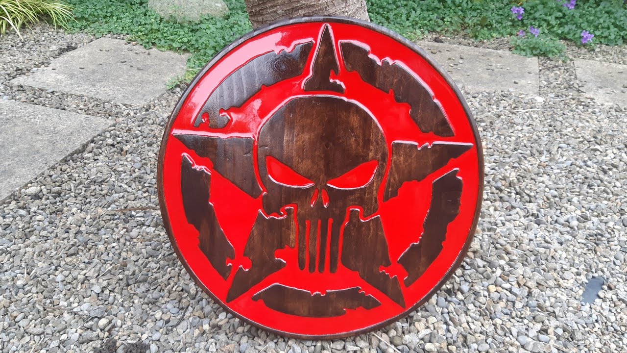 The Punisher Skull routed out on recycled pine and inlayed with resin ...