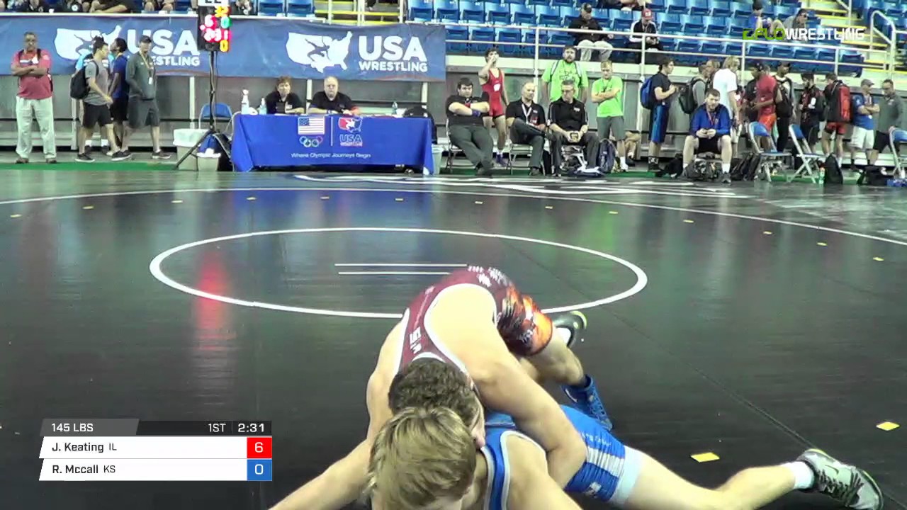Junior GR 145 Round of 128 - Jake Keating (IL) vs. Riley Mccall (KS) - YouTube