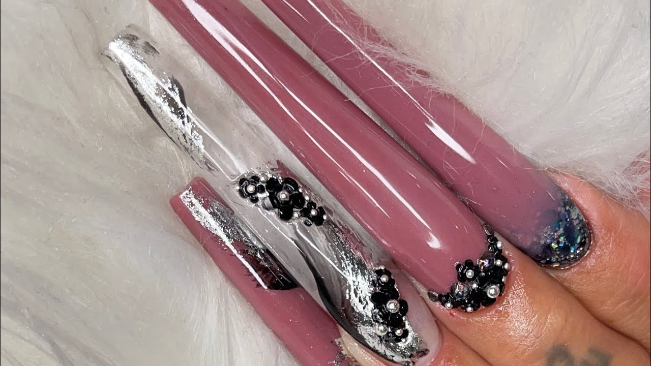 Watch me do my nails 4XL nail tips | Black and Dark Rose | Story time ...