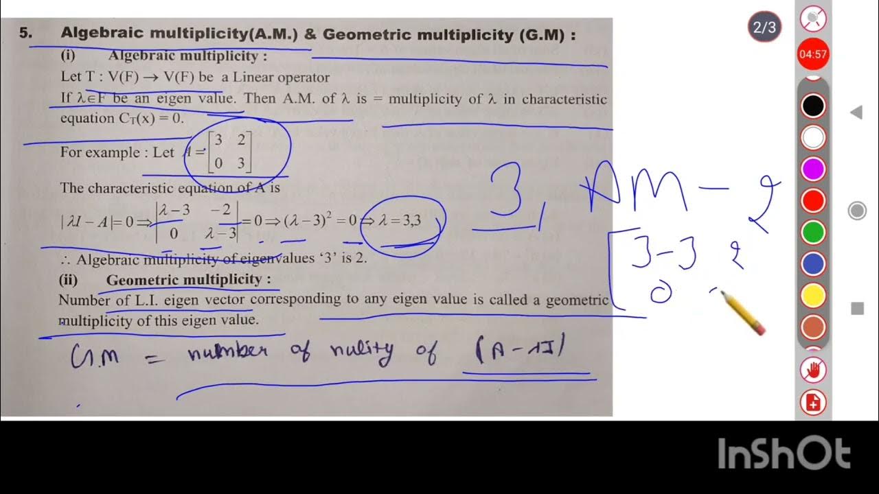 Algebraic multiplicity and Geometric multiplicity |CSIR NET |A.M. &G.M. - YouTube