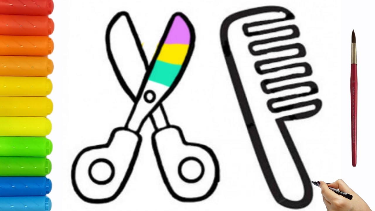 Coloring scissors and comb with happy colors . 💜💛💚 #coloring # ...