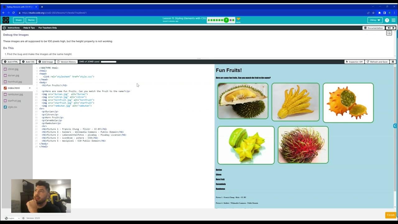 Unit 2: Lesson 11 -Activity 7 -Styling Elements with CSS I Web Development ('23-'24) - Code.org ...