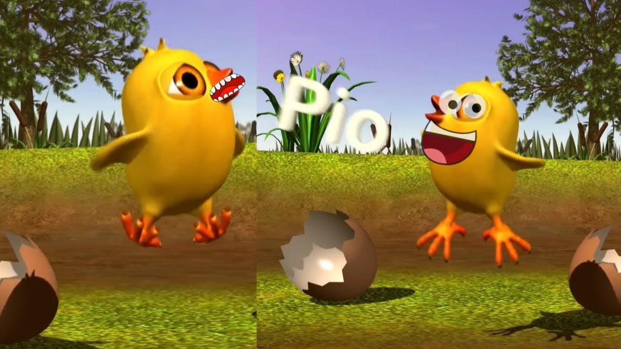 Dos El Pollito Pio en Expresión Facial Divertida Con Diferentes Efectos ...