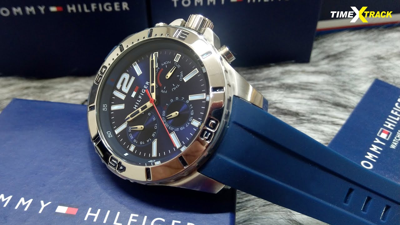 Tommy Hilfiger (1791142) Multi-Function Blue Dial Blue Silicone Men's ...