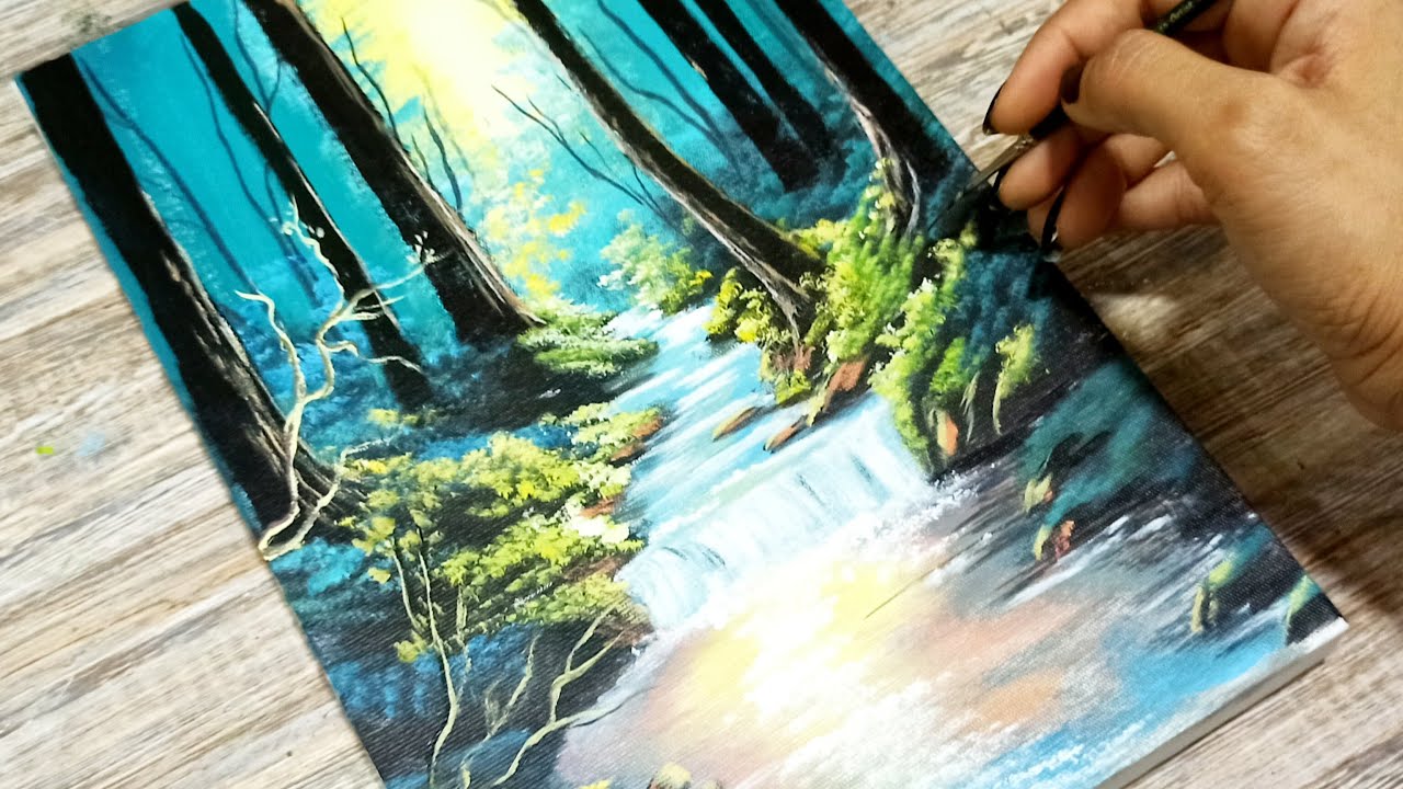 Easy Forest painting | Acrylic painting step by step for beginners ...