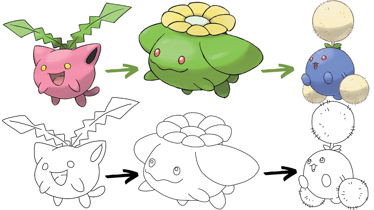 How To Draw HOPPIP SKIPLOOM and JUMPLUFF POKEMON | Pokemon Evolution ...