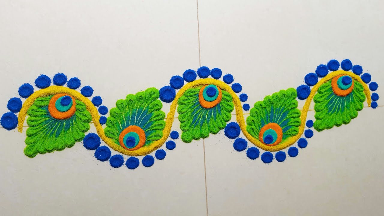 Very unique 3 Beautiful Peacock Feathers Border Rangoli Designs - YouTube