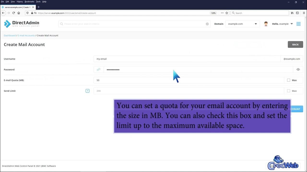 How To Create Email Account In Directadmin Crocweb Cloud Youtube