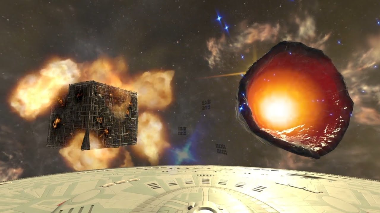 Borg Cube Destroyed & Planet Killer vs. Enterprise 1701 D Solo Star ...