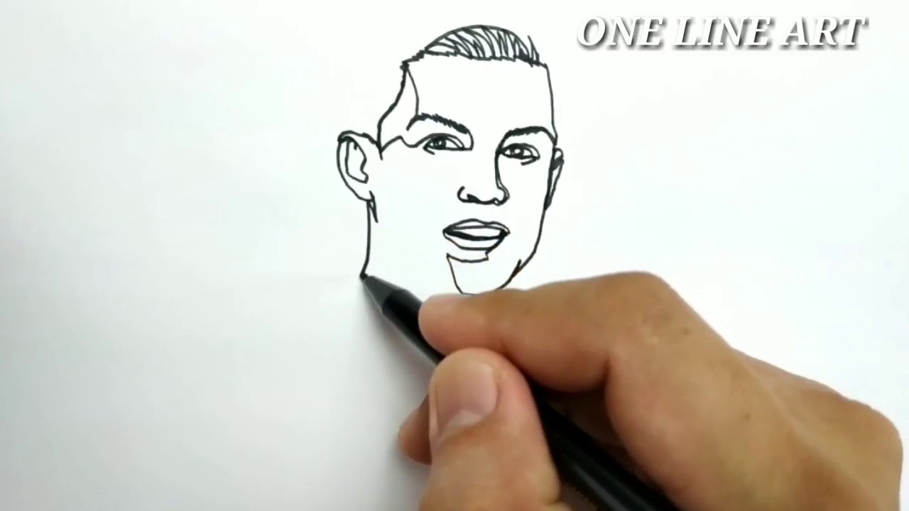 VERY EASY , one line drawing cristiano ronaldo / how to draw in one ...