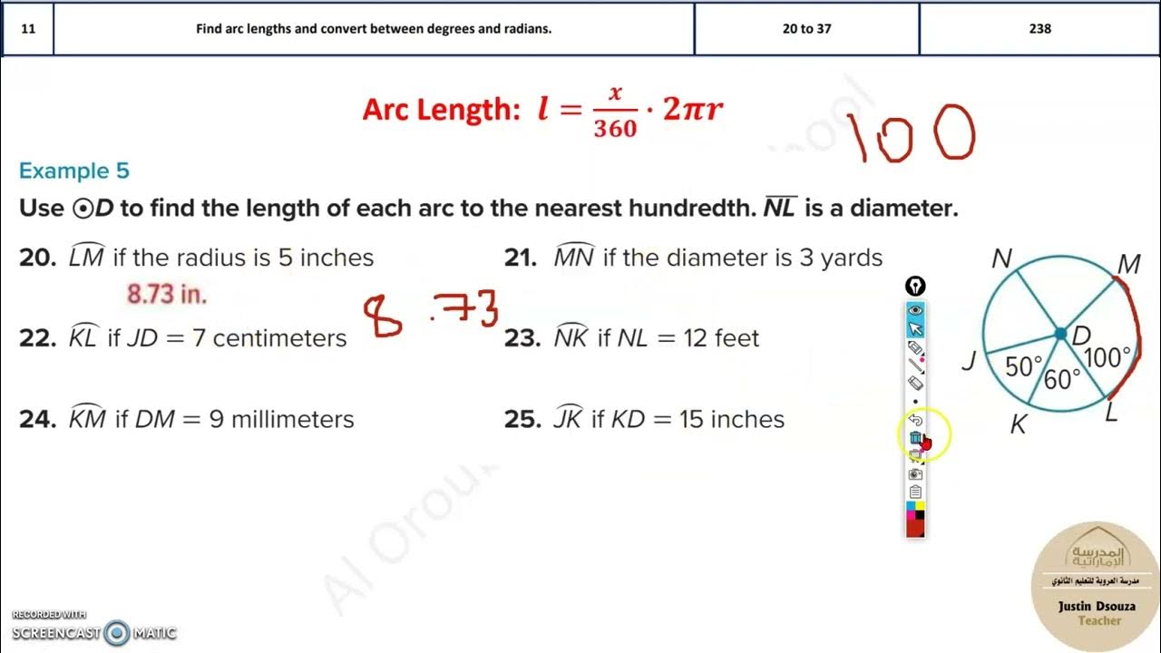 G10Adv 11 Find arc lengths and convert between degrees and radians ...