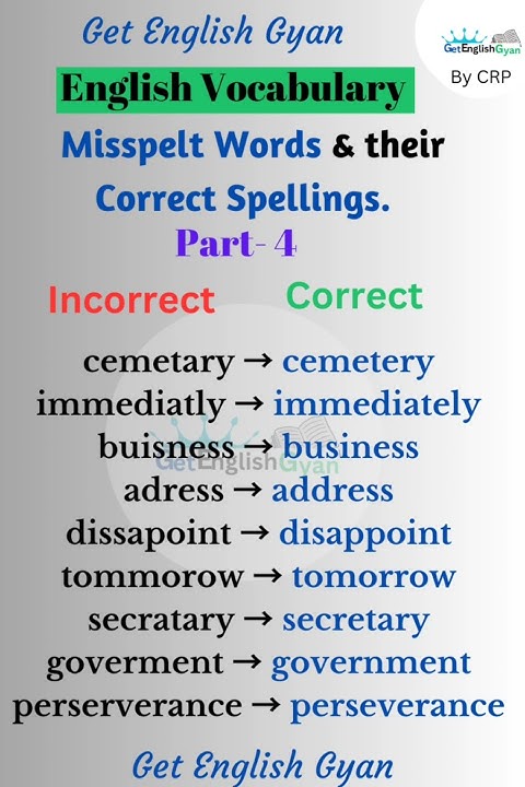 Part-4:- Commonly Misspelt Words #english #words#misspelt - YouTube