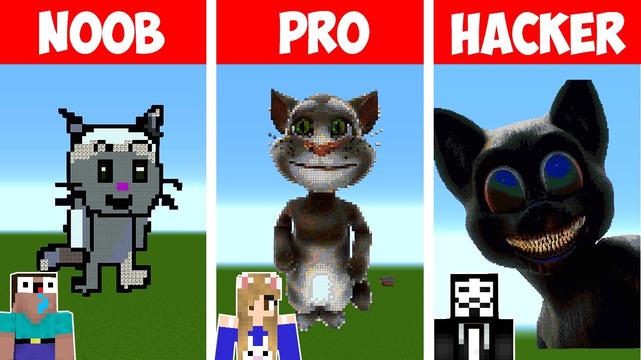 Minecraft: TALKING TOM Pixel art CHALLENGE! Battle NOOB vs PRO vs ...
