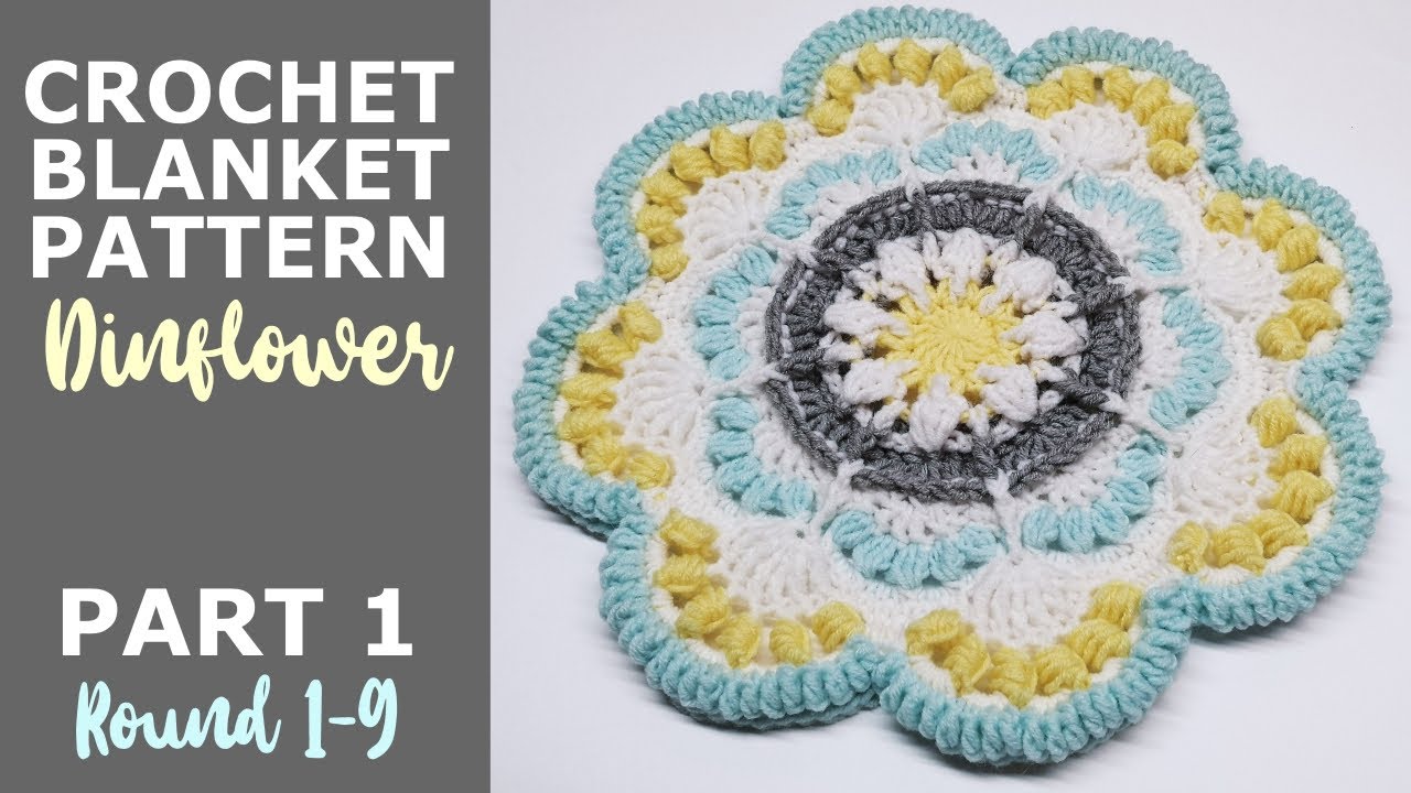 Crochet blanket "Dinflower", part 1, round 1-9 - YouTube