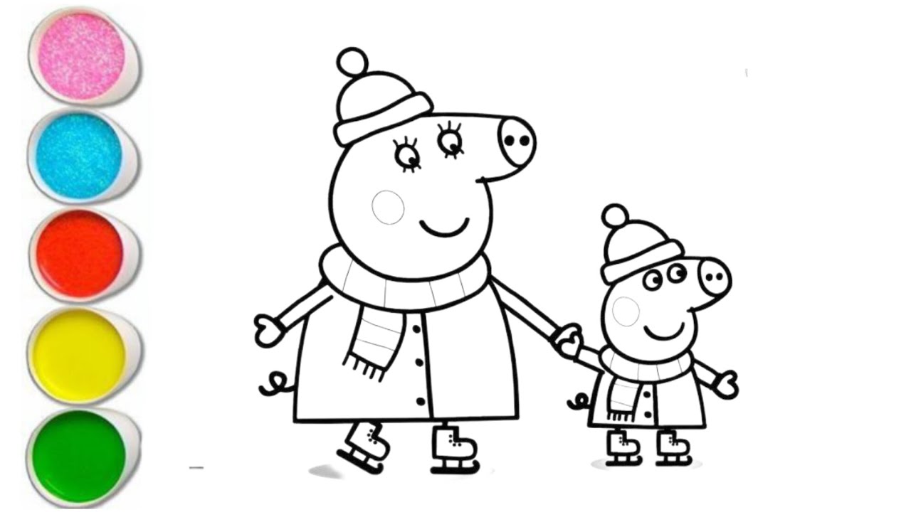 Peppa Pig with her brother drawing and colouring for kids and toddlers ...