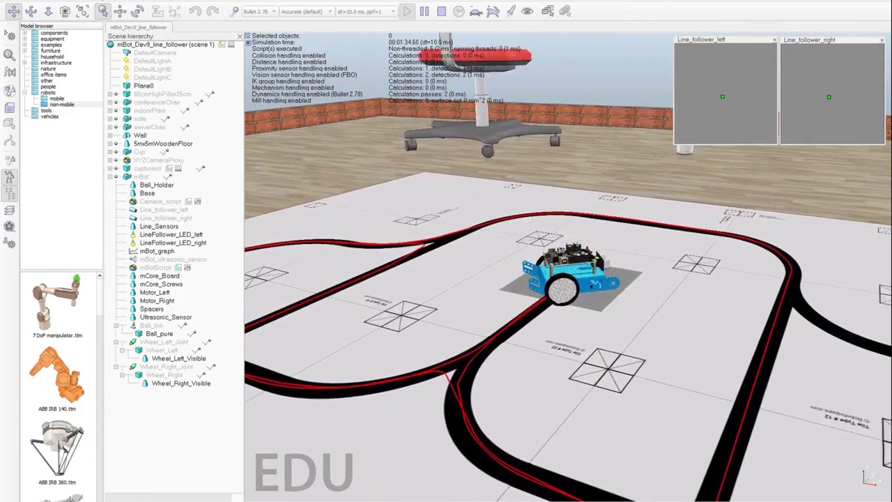 mBot simulation in V REP, line follower - YouTube