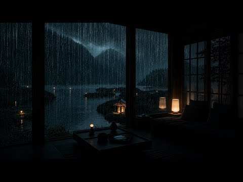 Heavy Rain Sounds in a Cozy Cabin 🌧️ (NO ADS) | Dark Bedroom Ambience for Deep Sleep & Relaxation