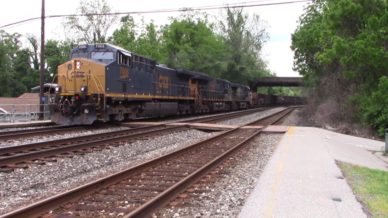CM44AC 7008 leads W763 Rocky the Rock Train at St Denis MD from Jessup ...