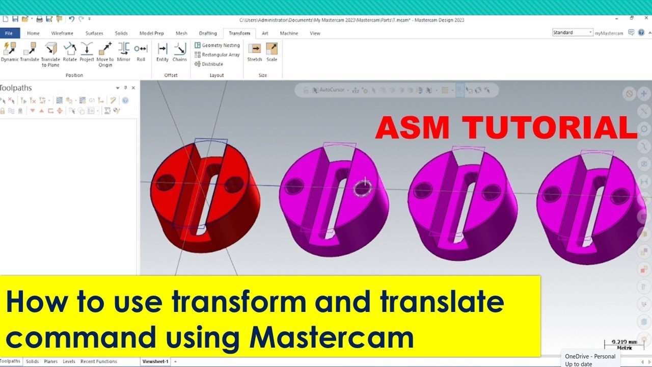 HOW TO USE TRANSFORM AND TRANSLATE COMMAND USING MASTERCAM - YouTube
