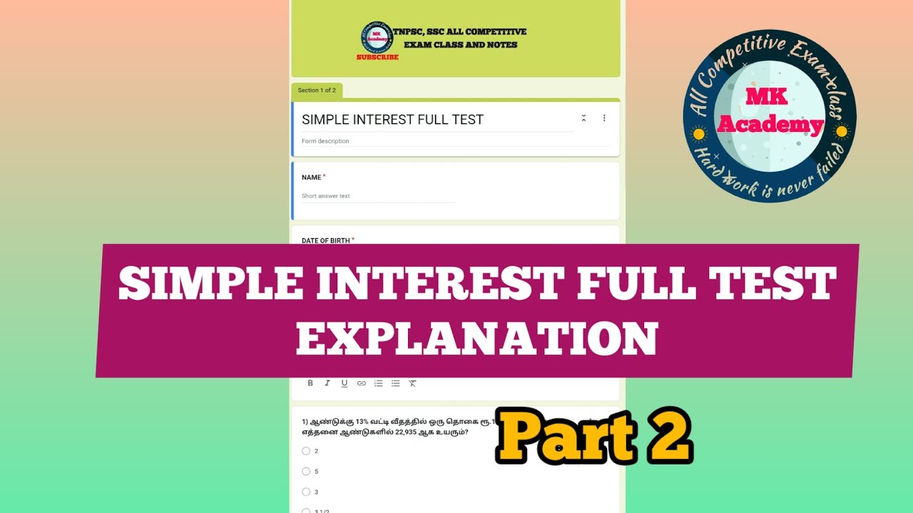 SIMPLE INTEREST FULL TEST EXPLANATION |part 2| TNPSC GROUP 1, 2 & 4 ...