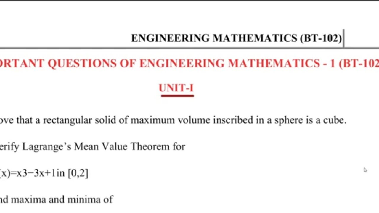 RGPV Engineering Mathematics Important Questions (BT - 102) 📖🚀 - YouTube