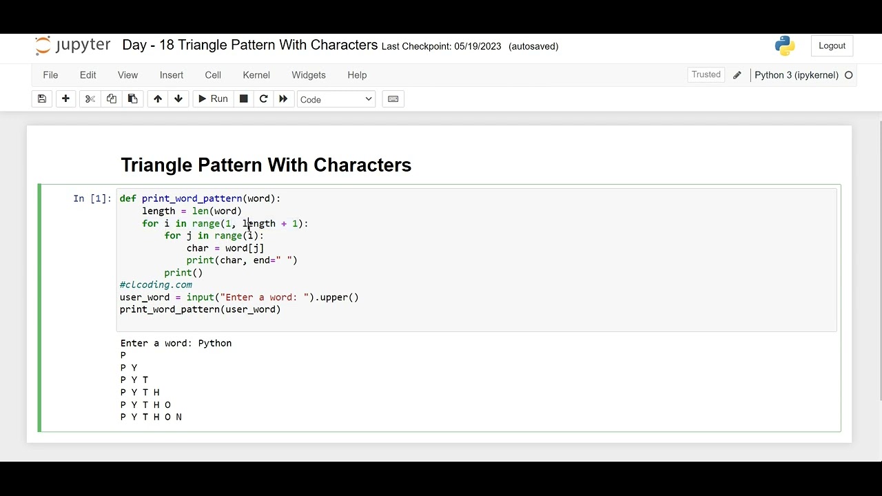 100 Days Python Loop Challenge | Day - 18 Triangle Pattern With Characters - YouTube