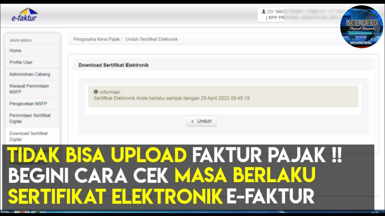 Cara cek masa berlaku sertifikat elektronik efaktur 3.0 di e nofa ...