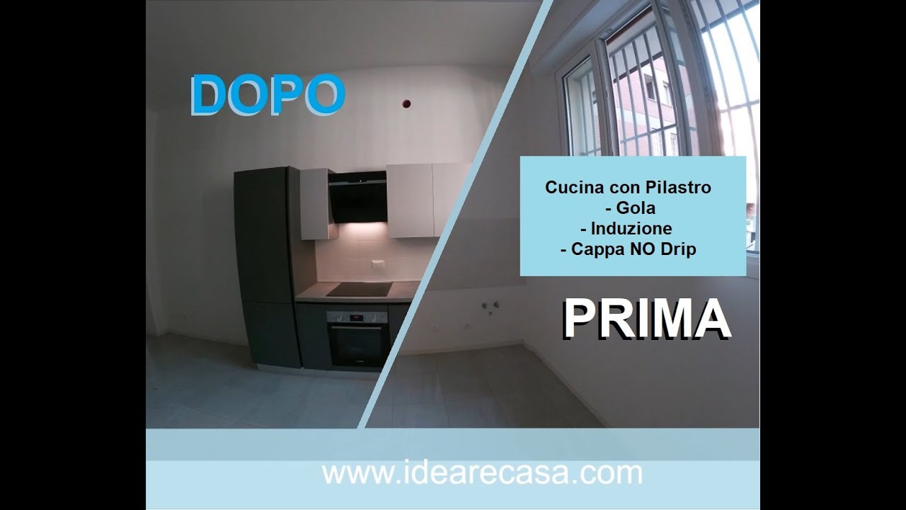 Cucina con Pilastro in angolo: induzione, gola, cappa no drip - YouTube