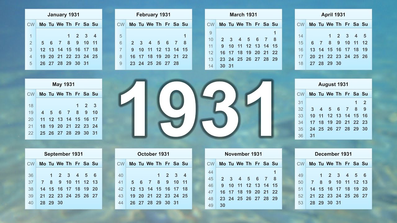 1931 Calendar - YouTube