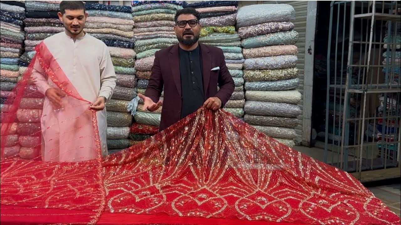 Bridel Cutdana Work Fabrics For Baraat & Valima Reception - YouTube