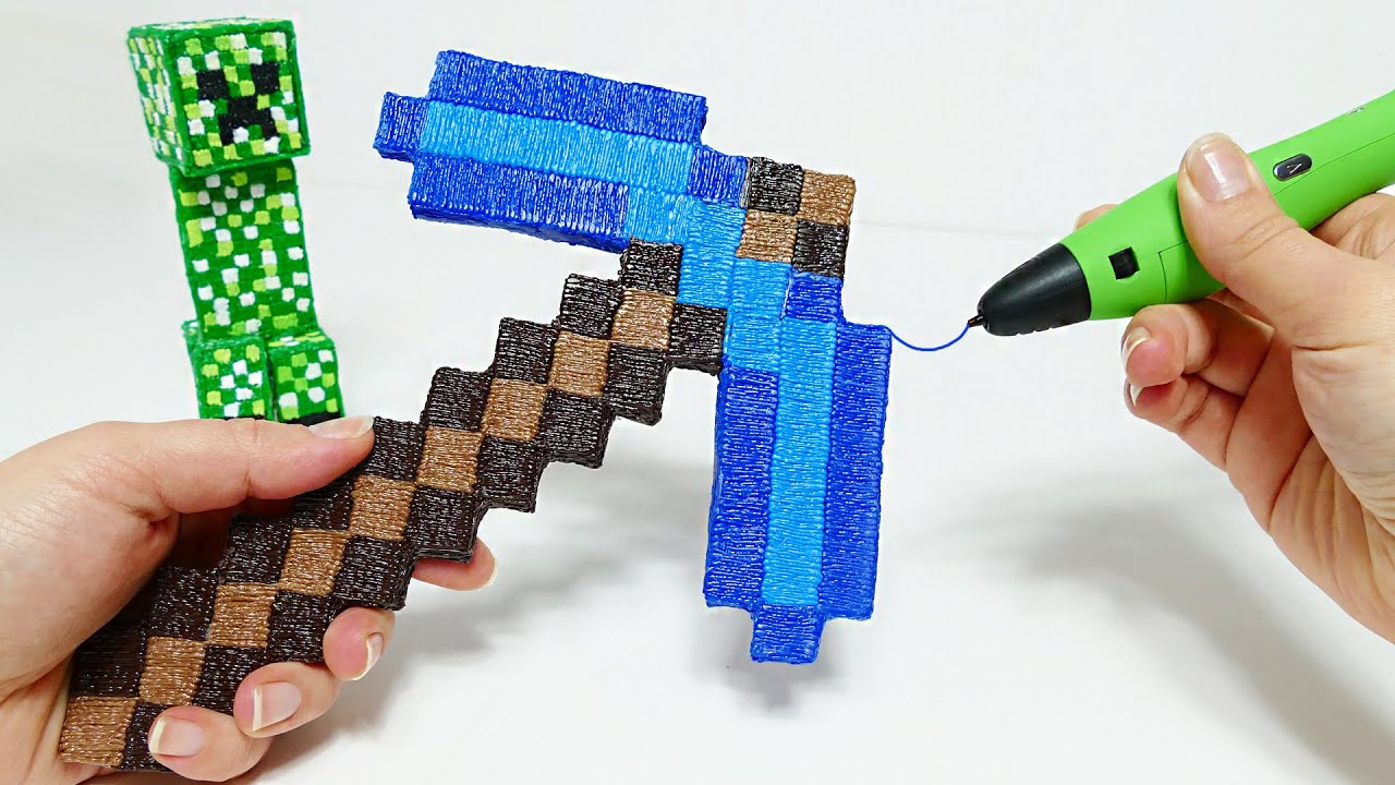I Made Diamond Pickaxe Minecraft 3D Pen TUTORIAL! My Minecraft ...