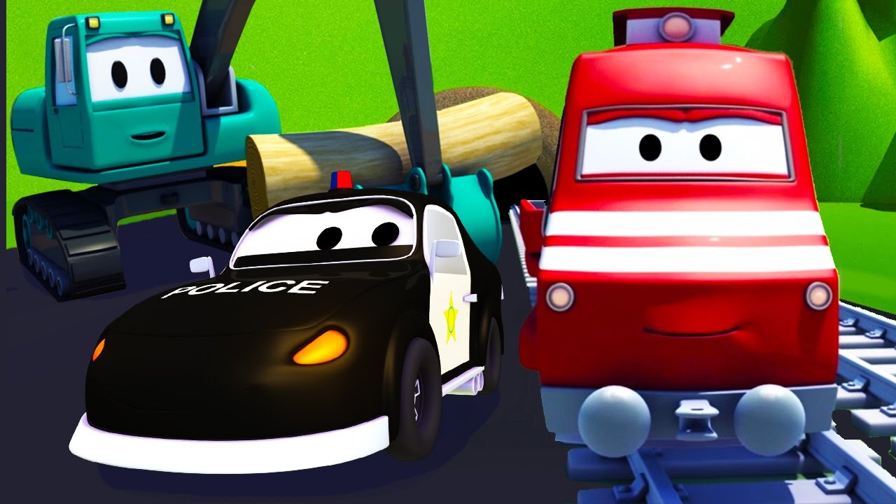 Troy The Train with the Police Car and the Excavator in Car City| Cars ...