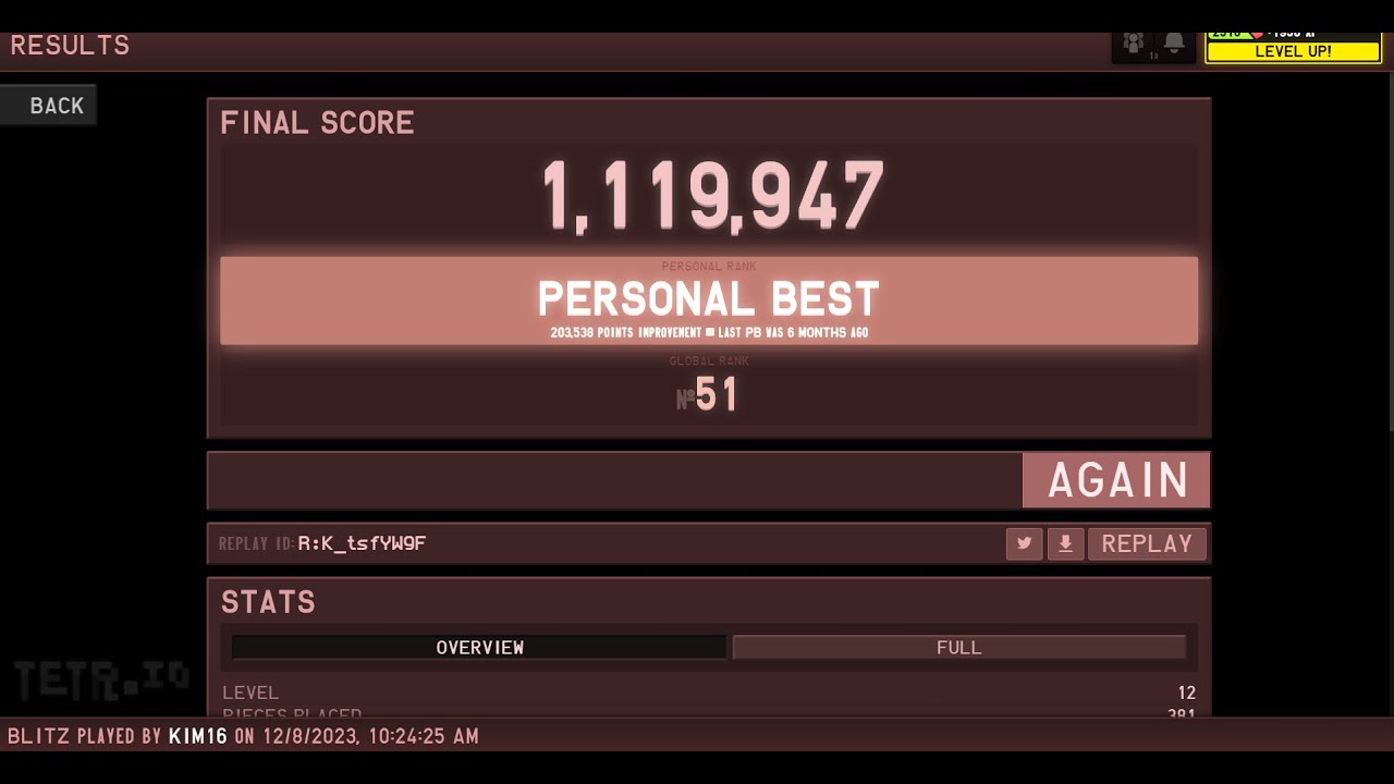 TETR.IO Blitz new PB by Kim16: 1,119,947 (World #51) - YouTube