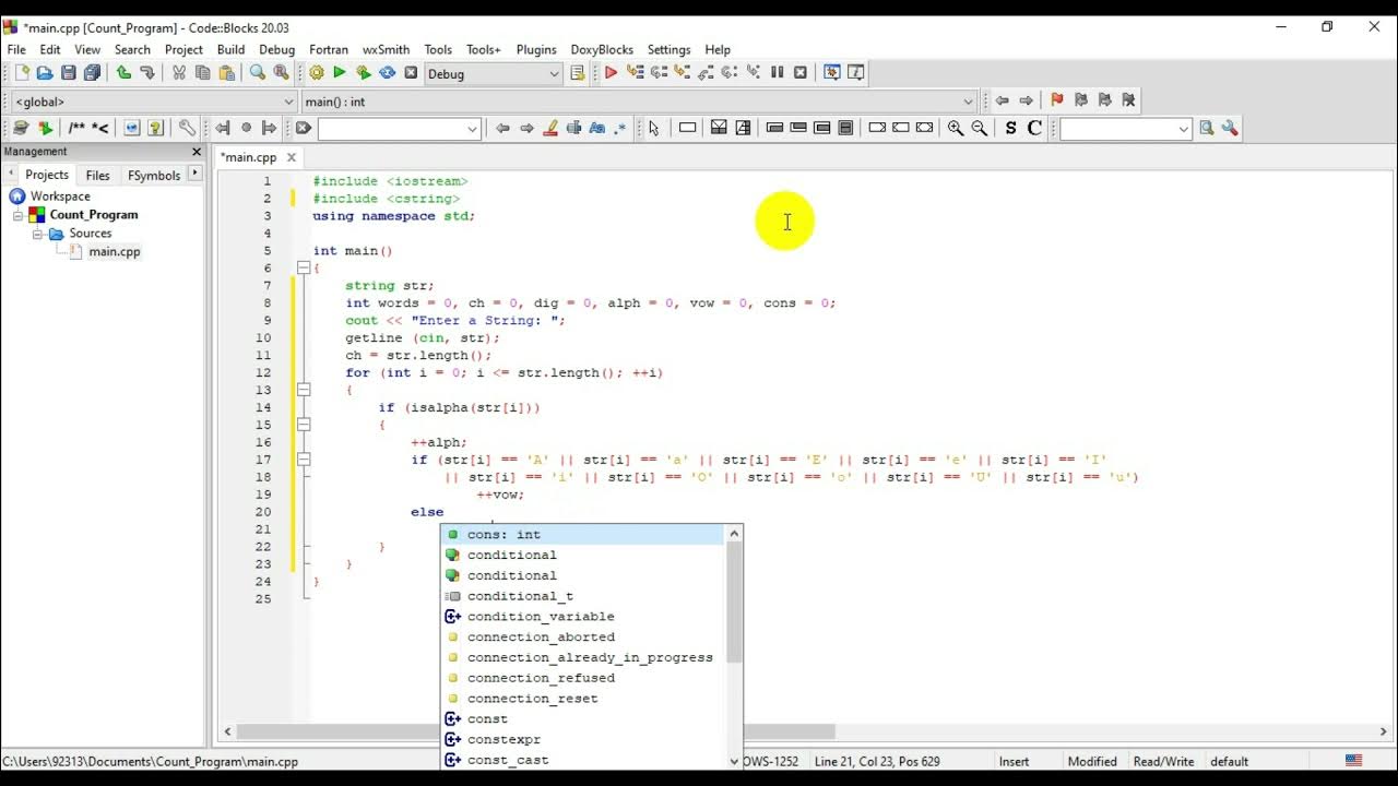 C++ program find number of words, characters, alphabets, vowels ...