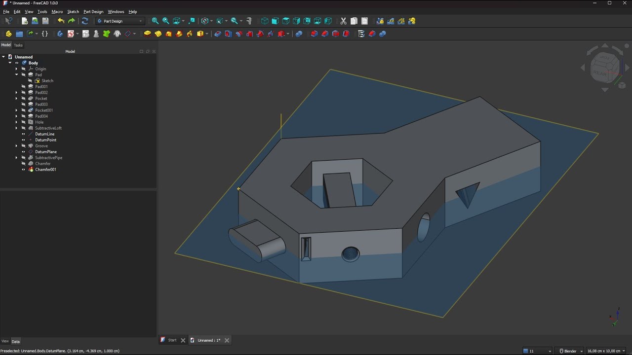 FREECAD - Lesson 22 - Pocket, Hole, Threaded, Merge, Mirror, Array ...