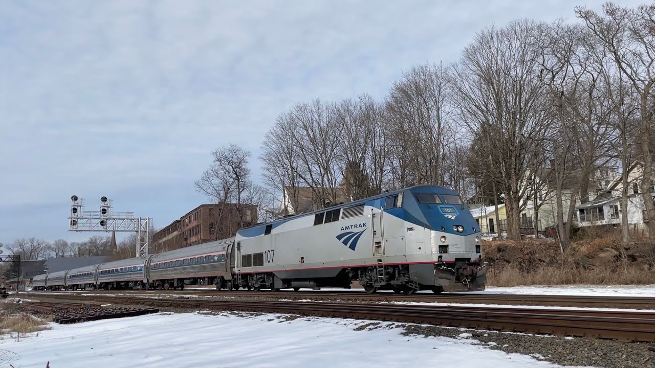 Amtrak P42DC 107 Leads the 57 Vermonter in Greenfield, Ma, W/one of my ...