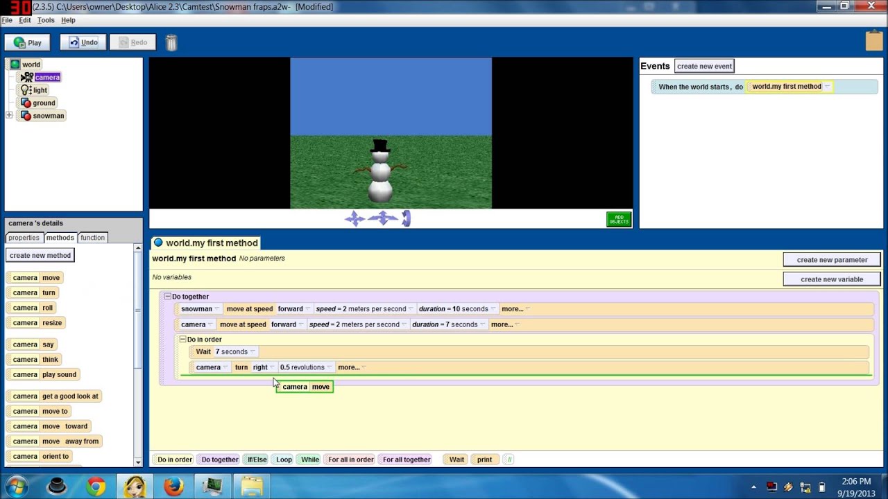 Alice Basic Camera Tutorial part1 : Snowman - YouTube